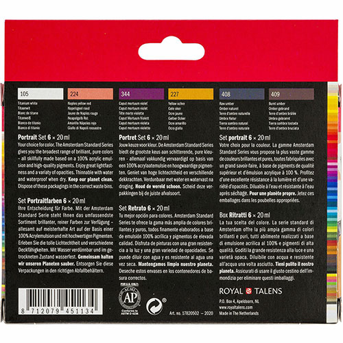 Royal Talens Amsterdam Acrylic Paint Set 0.67oz/20ml – (6 Pack ...