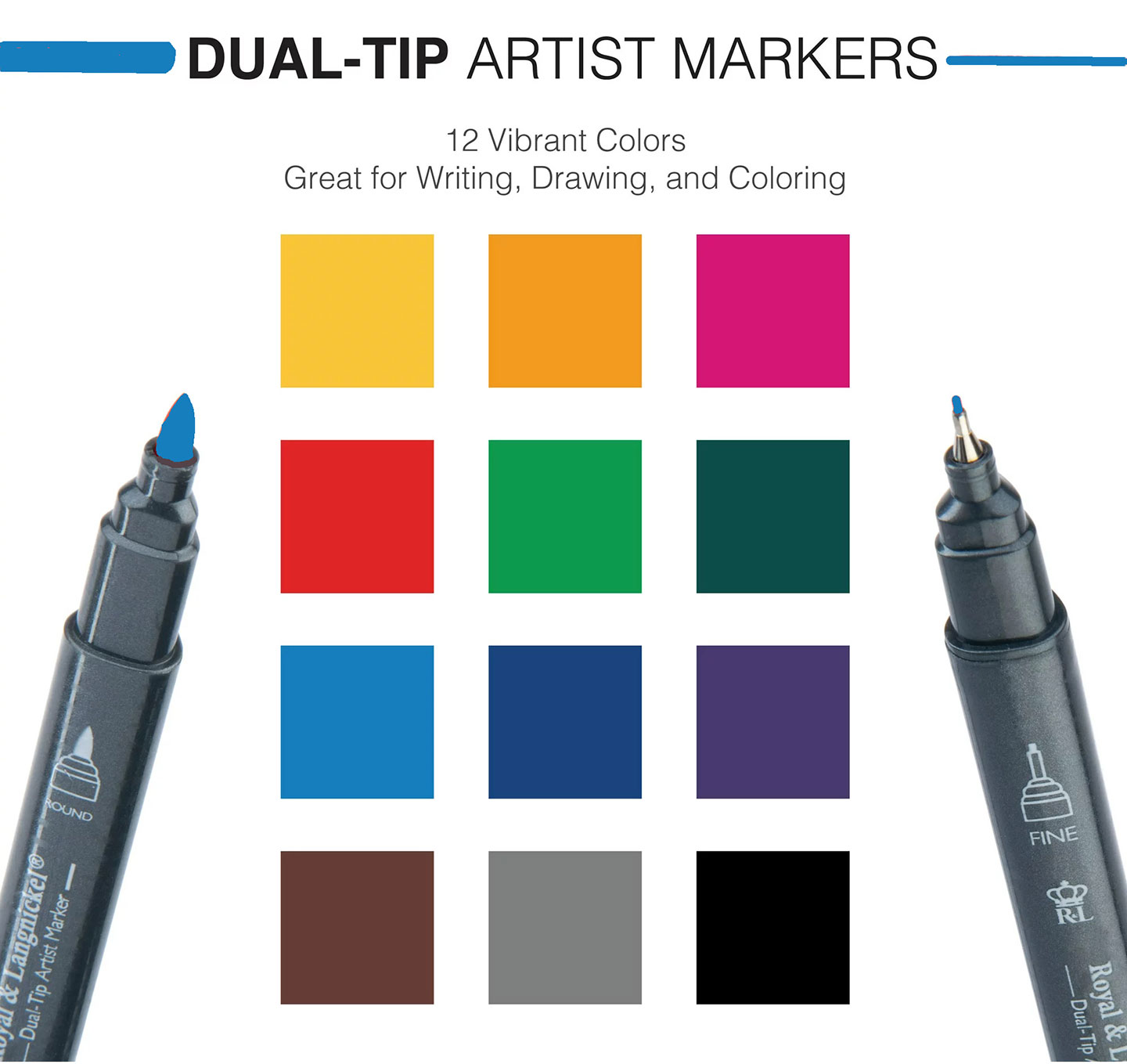 Dual-Tip Artist Marker Set- 12pc - Quality Art, Inc. School and Fine ...